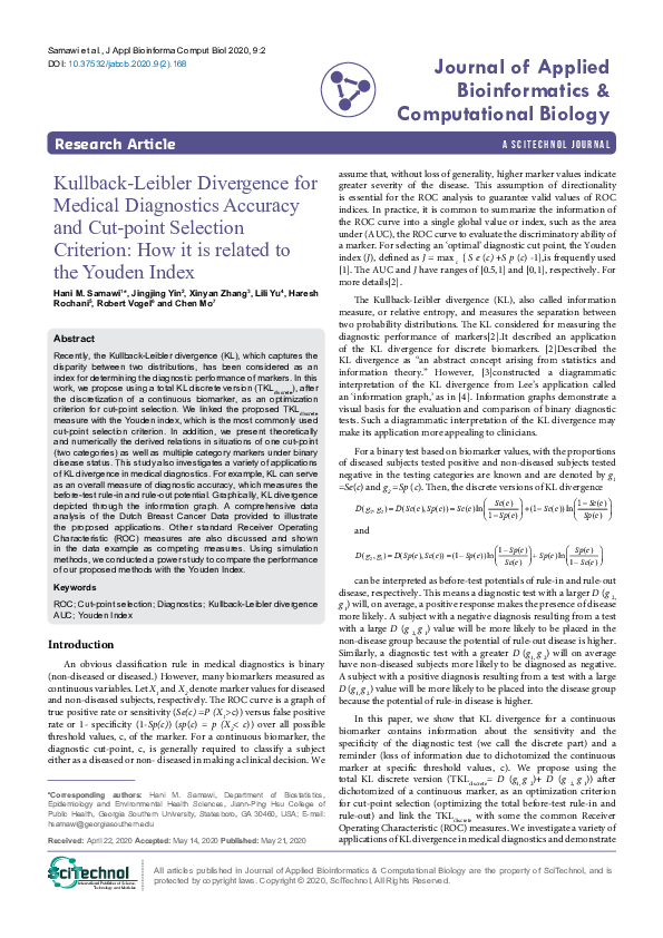 Pdf Kullback Leibler Divergence For Medical Diagnostics Accuracy And