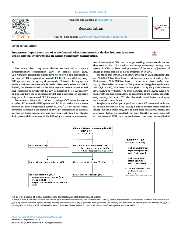 (PDF) Emergency department use of a mechanical chest compression device ...