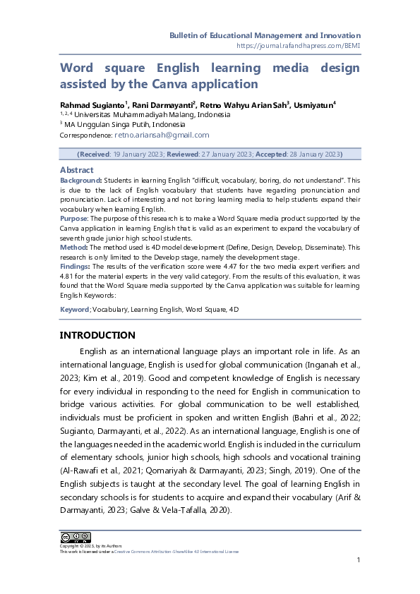 (PDF) Word square english learning media design assisted by the Canva ...