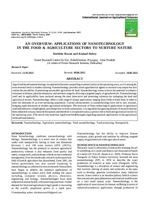 (PDF) Nanotechnology's Role in Agriculture and Food
