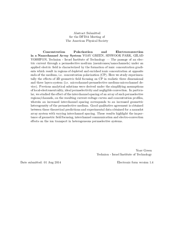 (PDF) Concentration Polarization and Electroconvection in a Nanochannel Array System