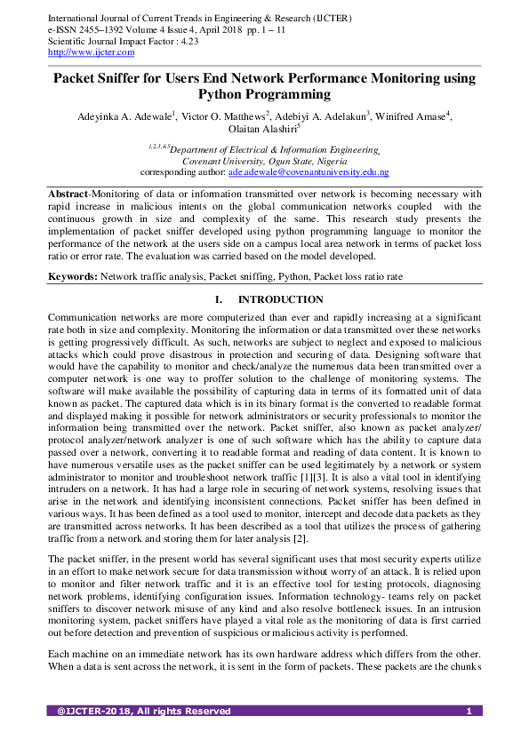 Packet Sniffer For Users End Network Performance Monitoring Usingpython