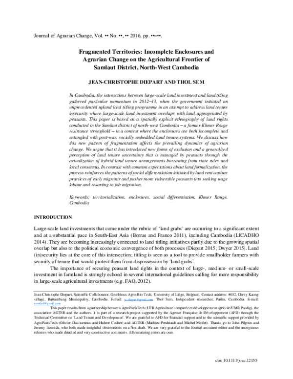 (PDF) Fragmented Territories: Incomplete Enclosures and Agrarian Change ...