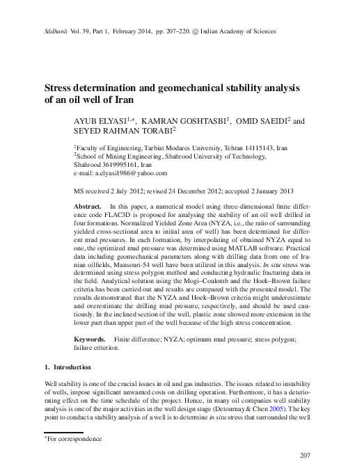 (PDF) Stress determination and geomechanical stability analysis of an ...