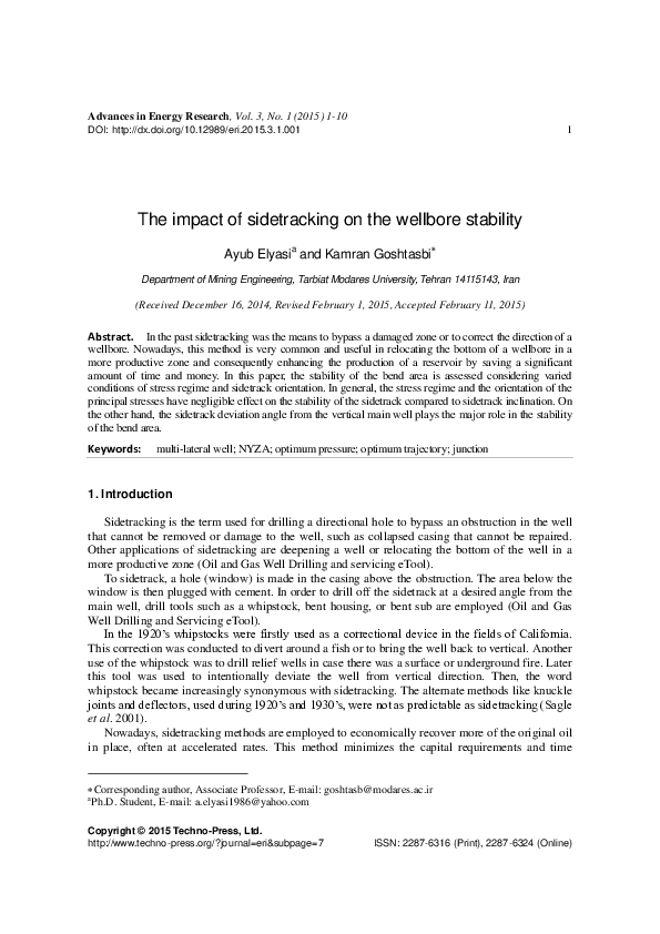 (PDF) The impact of sidetracking on the wellbore stability