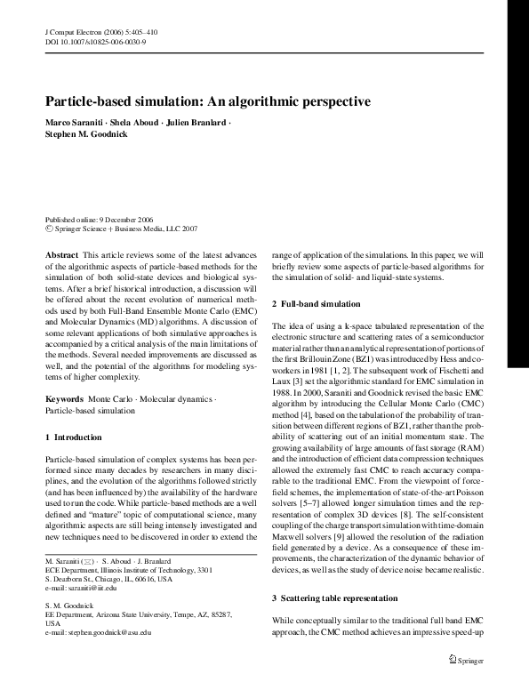 Pdf Particle Based Simulation An Algorithmic Perspective S