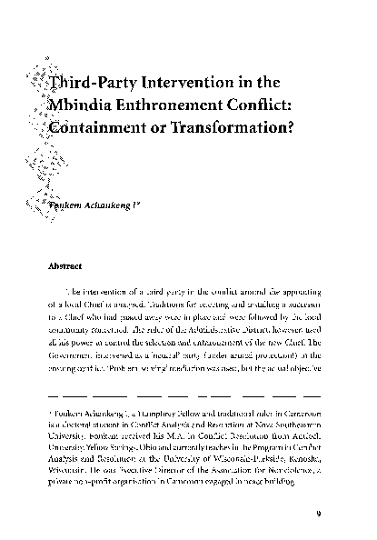 (PDF) Third-party intervention in the Mbindia Enthronement conflict ...