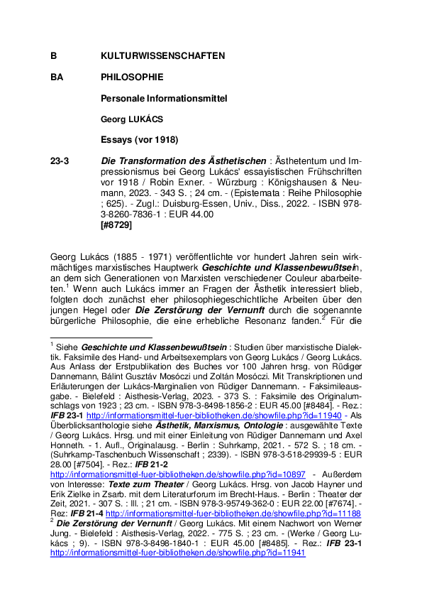 (PDF) IFB-Rezension Die Transformation des Ästhetischen : Ästhetentum ...