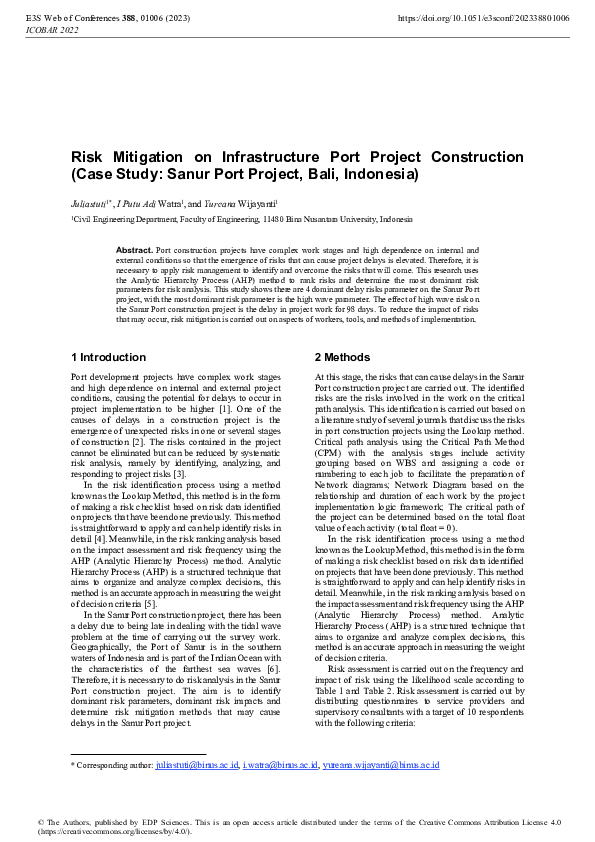 (PDF) Risk Mitigation on Infrastructure Port Project Construction (Case ...