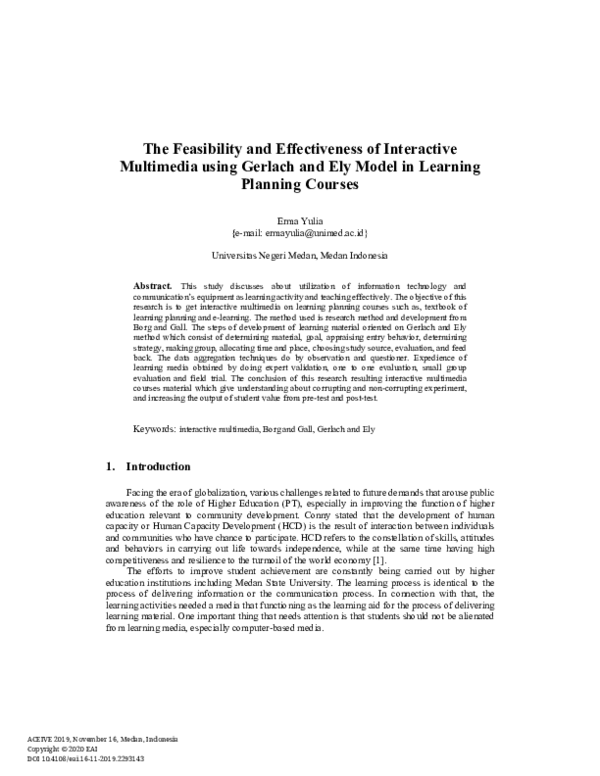 (PDF) The Feasibility and Effectiveness of Interactive Multimedia using Gerlach and Ely Model in ...