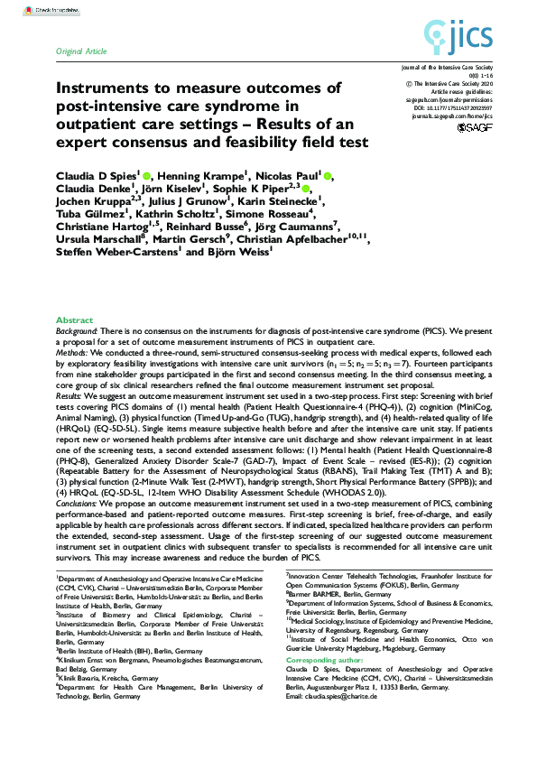 (PDF) Instruments to measure outcomes of post-intensive care syndrome ...