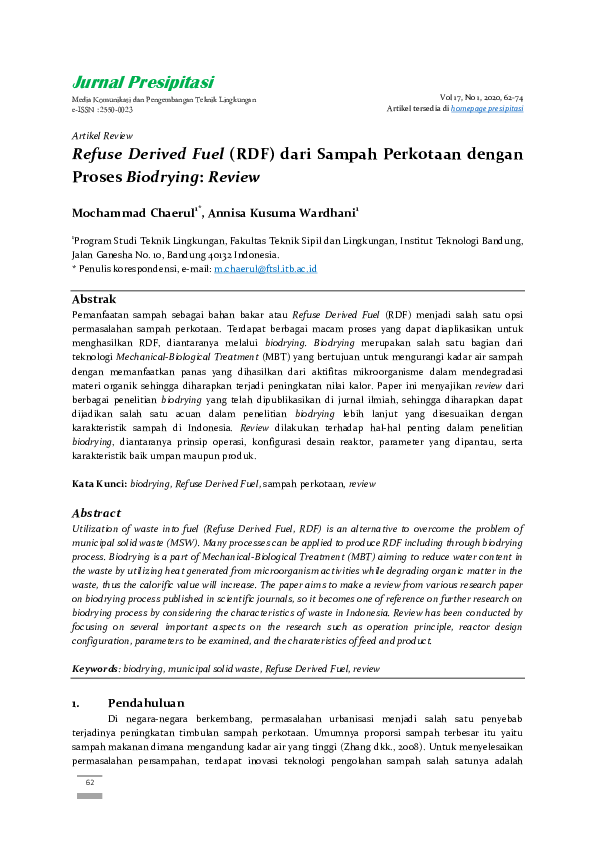 (PDF) Refuse Derived Fuel (RDF) from Urban Waste using Biodrying ...