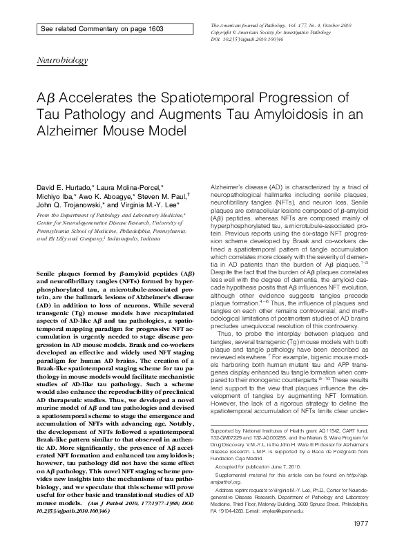 (PDF) Aβ Accelerates the Spatiotemporal Progression of Tau Pathology ...