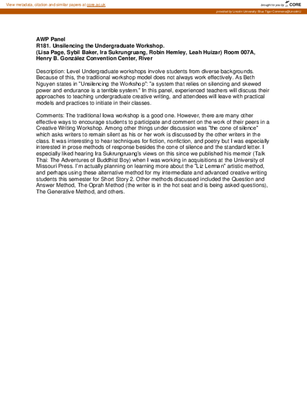 (PDF) AWP Panel R181. Unsilencing the Undergraduate Workshop