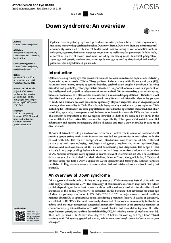 (PDF) Down syndrome: An overview