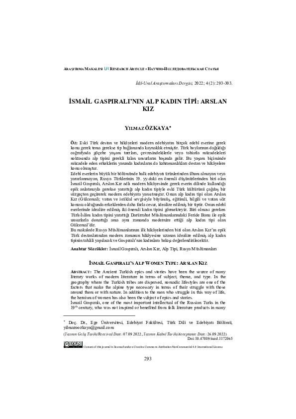 (PDF) İSMAİL GASPIRALI'NIN ALP KADIN TİPİ: ARSLAN KIZ