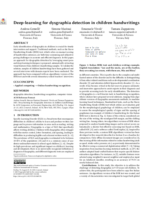 (PDF) Deep-learning for dysgraphia detection in children handwritings | Tamara ZAPPATERRA ...