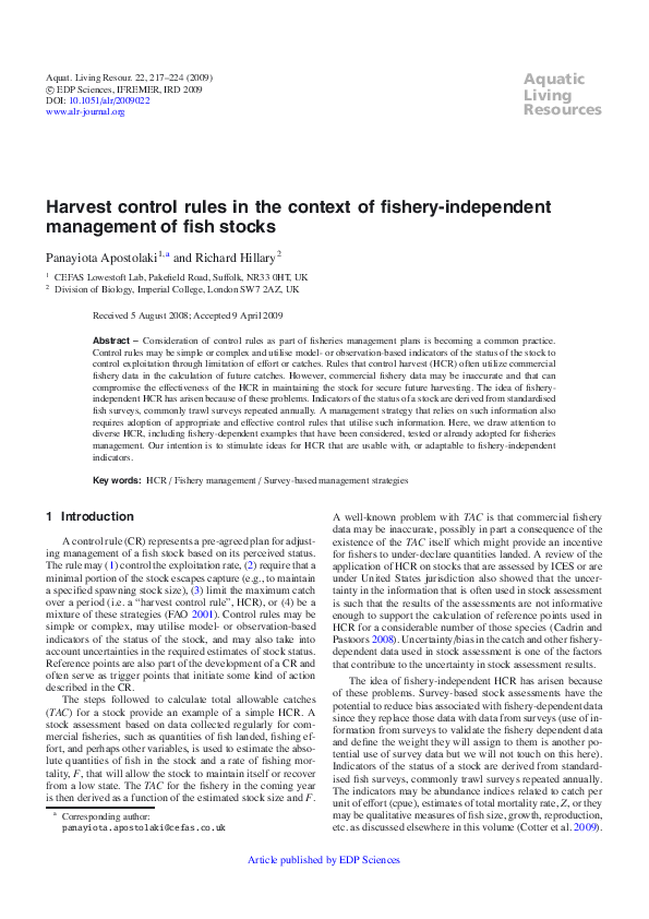 (PDF) Harvest control rules in the context of fishery-independent ...