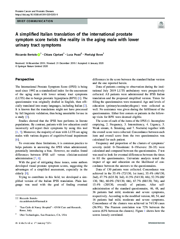 (PDF) A simplified Italian translation of the international prostate ...