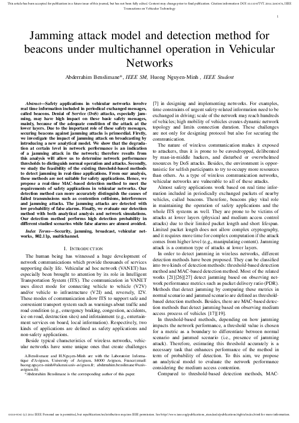 (PDF) Jamming Attack Model and Detection Method for Beacons Under ...