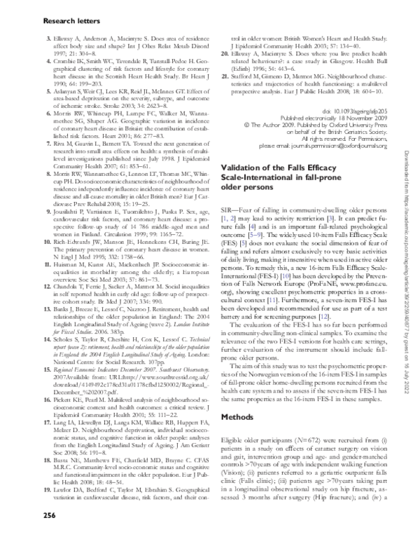 (PDF) Validation of the Falls Efficacy Scale-International in fall ...