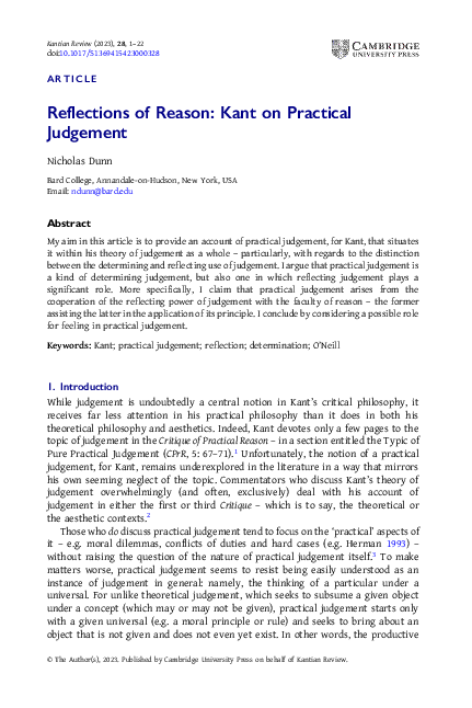 (PDF) Reflections of Reason: Kant on Practical Judgement