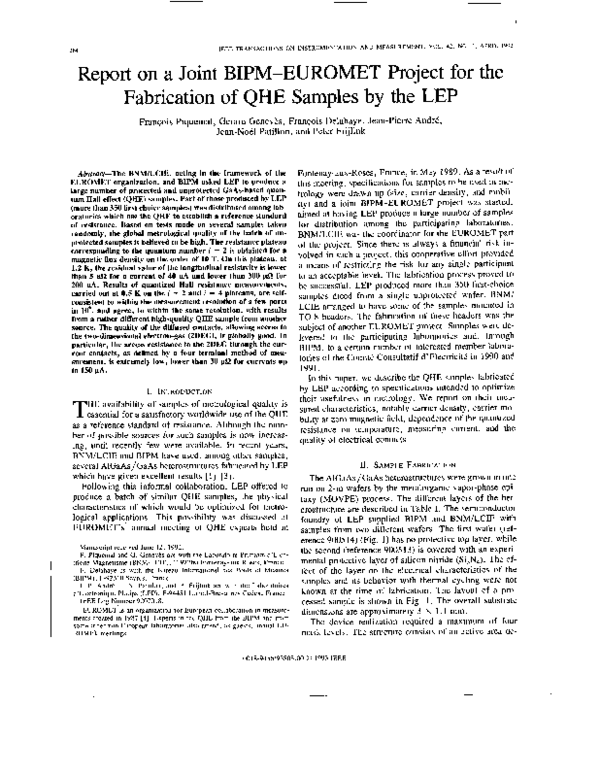 (PDF) Report on a joint BIPM-EUROMET project for the fabrication of QHE ...