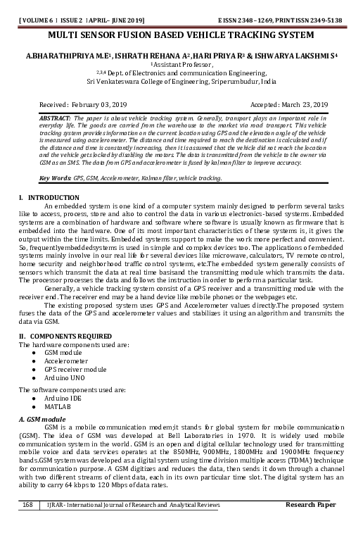 (PDF) Multi Sensor Fusion Based Vehicle Tracking System | Hari Priya - Academia.edu