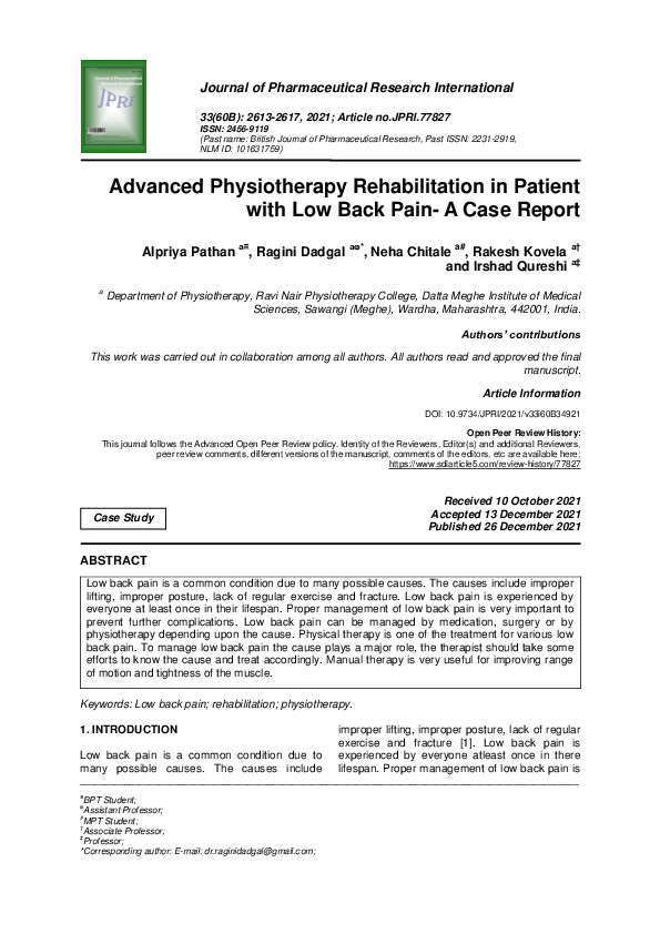 (PDF) Advanced Physiotherapy Rehabilitation in Patient with Low Back ...