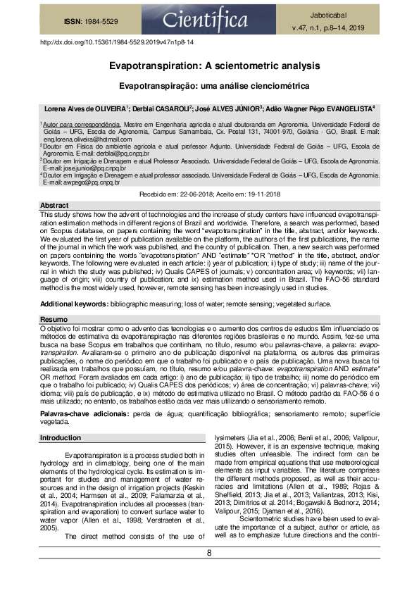 (PDF) Evapotranspiration: A scientometric analysis
