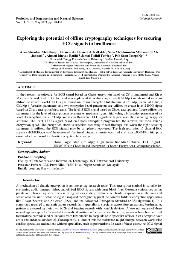 (PDF) Exploring the potential of offline cryptography techniques for securing ECG signals in ...