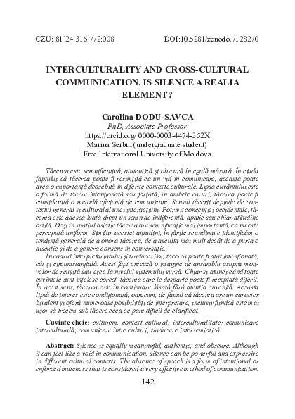 (PDF) INTErCULTUrALITY AND CroSS-CULTUrAL CoMMUNICATIoN. IS SILENCE A rEALIA ELEMENT
