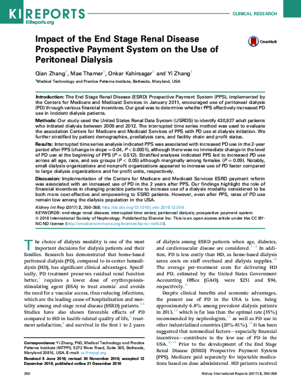 (PDF) Impact of the End Stage Renal Disease Prospective Payment System on the Use of Peritoneal ...