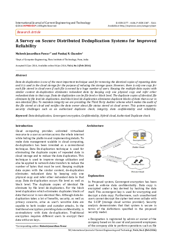 (PDF) A Survey on Secure Distributed Deduplication Systems for Improved ... (PDF) A Survey on Secure Distributed Deduplication Systems for Improved ...