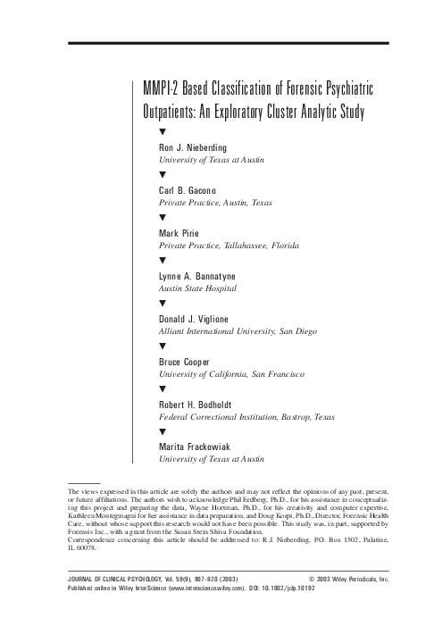 (PDF) MMPI-2 based classification of forensic psychiatric outpatients: An exploratory cluster ...