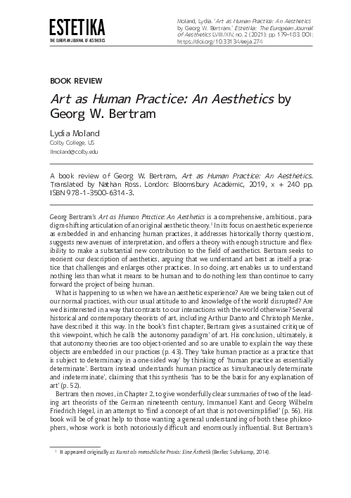(PDF) Art as Human Practice: An Aesthetics by Georg W. Bertram