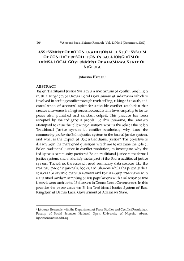 (PDF) ASSESSMENT OF BOLON TRADITIONAL JUSTICE SYSTEM OF CONFLICT ...