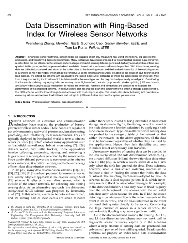 Pdf Data Dissemination With Ring Based Index For Wireless Sensor Networks
