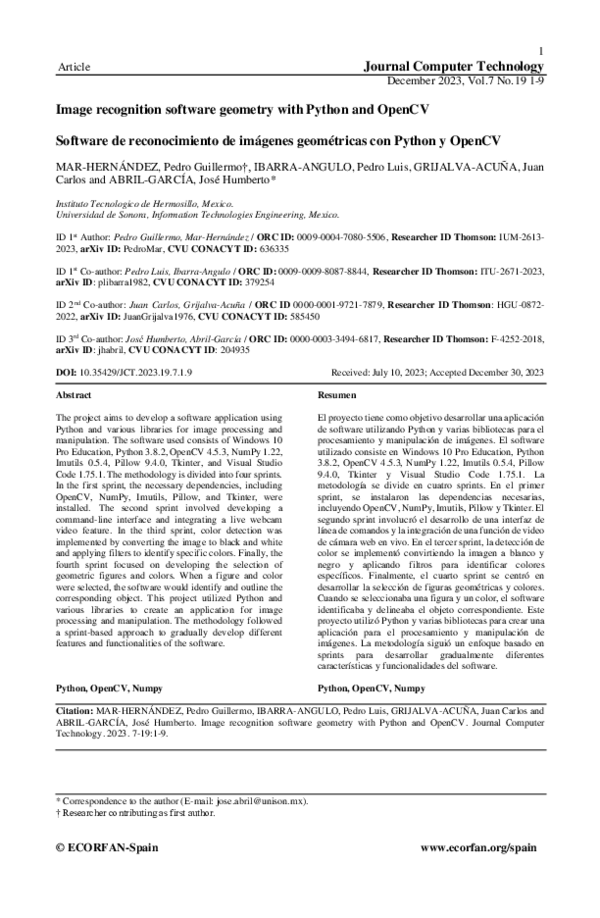 (PDF) Image recognition software geometry with Python and OpenCV