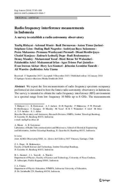 (PDF) Radio frequency interference measurements in Indonesia