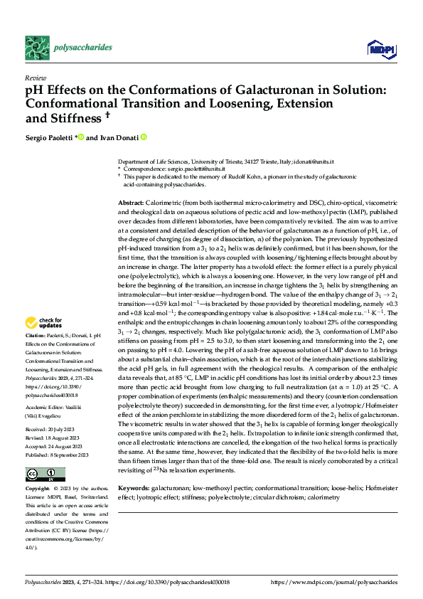 (PDF) pH Effects on the Conformations of Galacturonan in Solution: Conformational Transition and ...