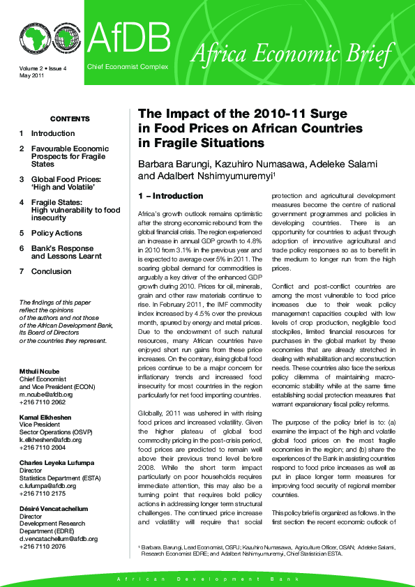 (PDF) Africa Economic Brief - The Impact of the 2010-11 Surge in Food ...