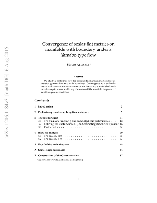 (PDF) Convergence of scalar-flat metrics on manifolds with boundary ...