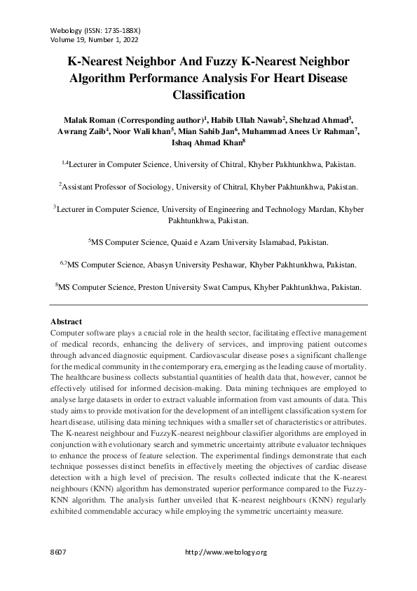 (PDF) K-Nearest Neighbor And Fuzzy K-Nearest Neighbor Algorithm Performance Analysis For Heart ...