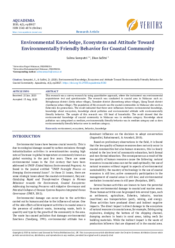 (PDF) Environmental Knowledge, Ecosystem and Attitude Toward ...
