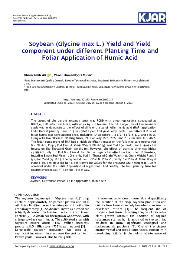 (PDF) Soybean (Glycine max L.) Yield and Yield component under different Planting Time and ...