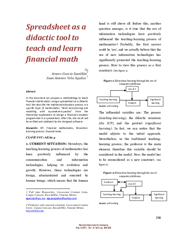 (PDF) Spreadsheet as a didactic tool to teach and learn financial math