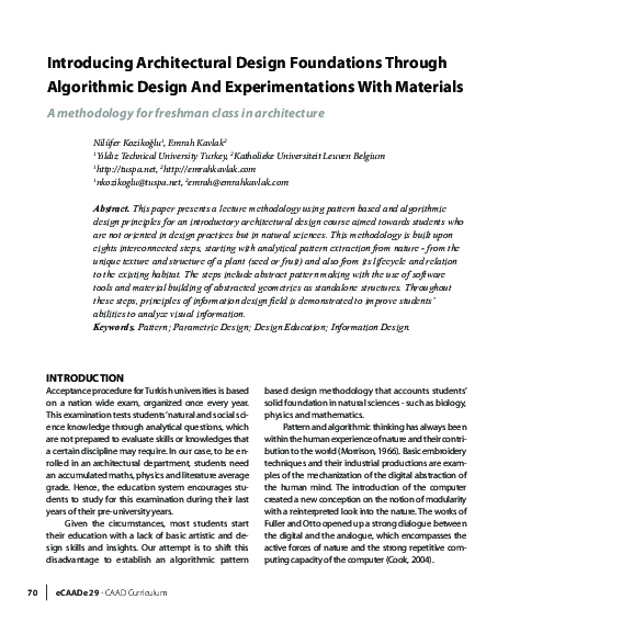 Pdf Introducing Architectural Design Foundations Through Algorithmic