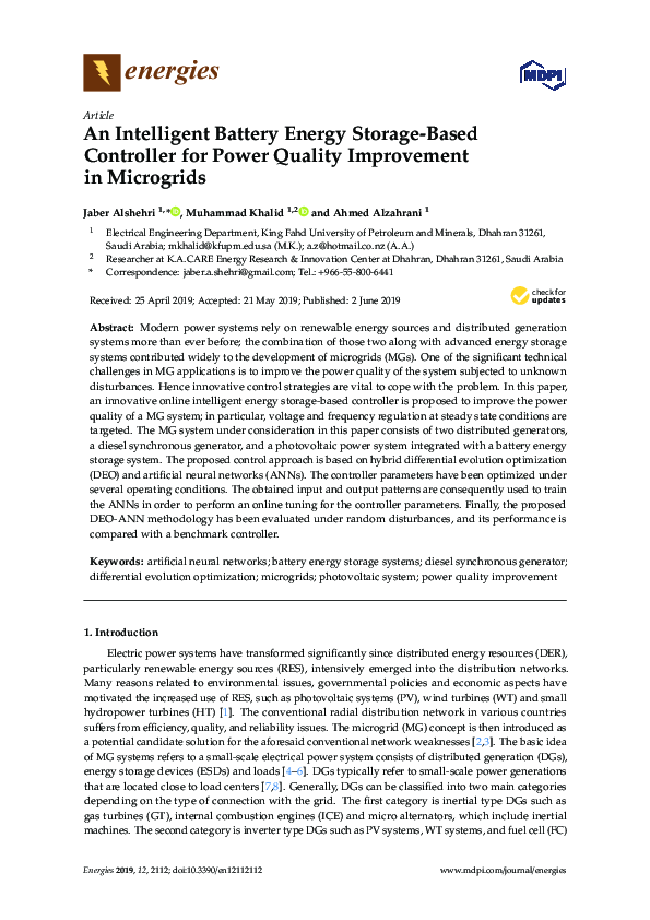 (PDF) An Intelligent Battery Energy Storage-Based Controller for Power ...