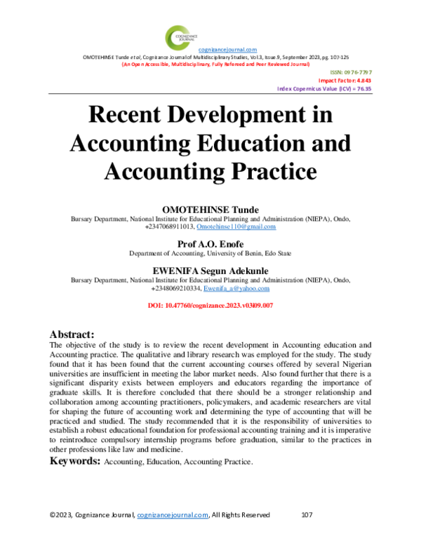 (PDF) Recent Development in Accounting Education and Accounting Practice